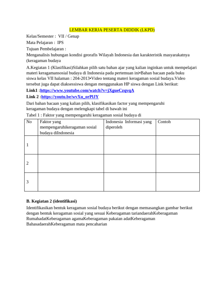 LKPD Ips Kelas 7-1 | PDF