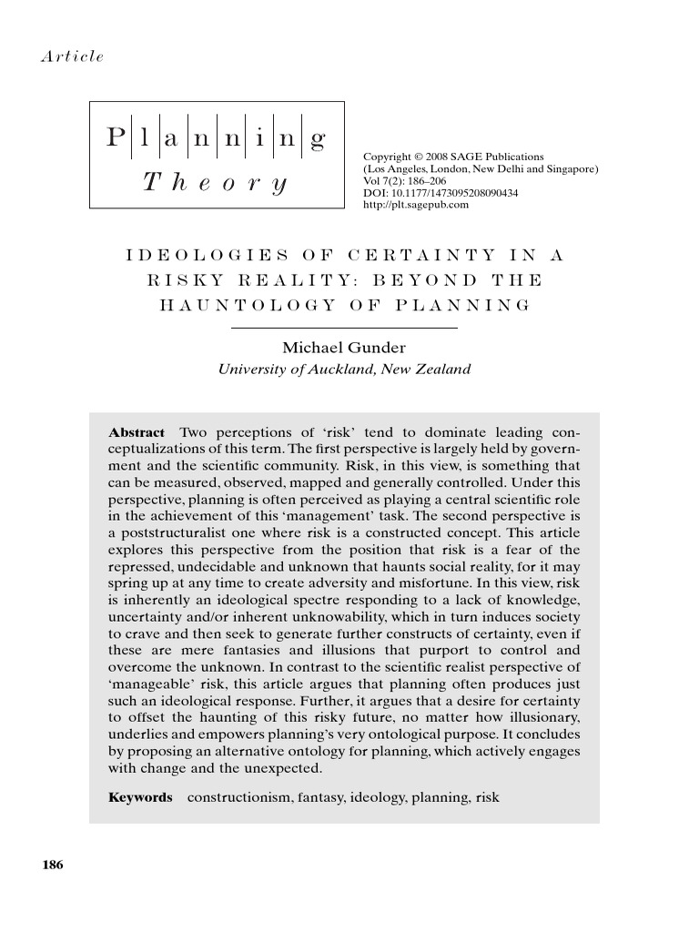 Ideologies of Certainty in A Risk Reality, Michael Gunder | PDF | Risk | Reality