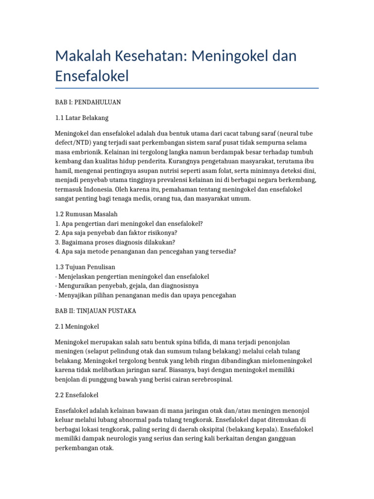 Meningokel dan Ensefalokel: Penjelasan dan Pencegahan | PDF
