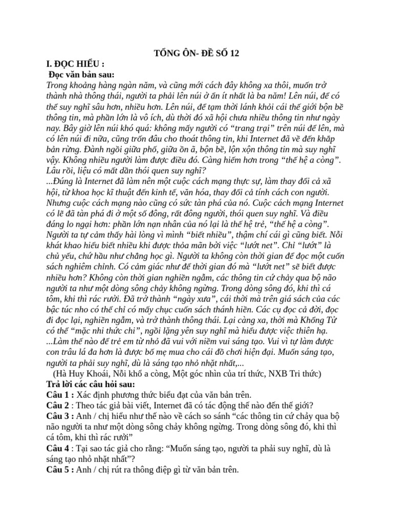 TỔNG ÔN- đề 12 0905 | PDF