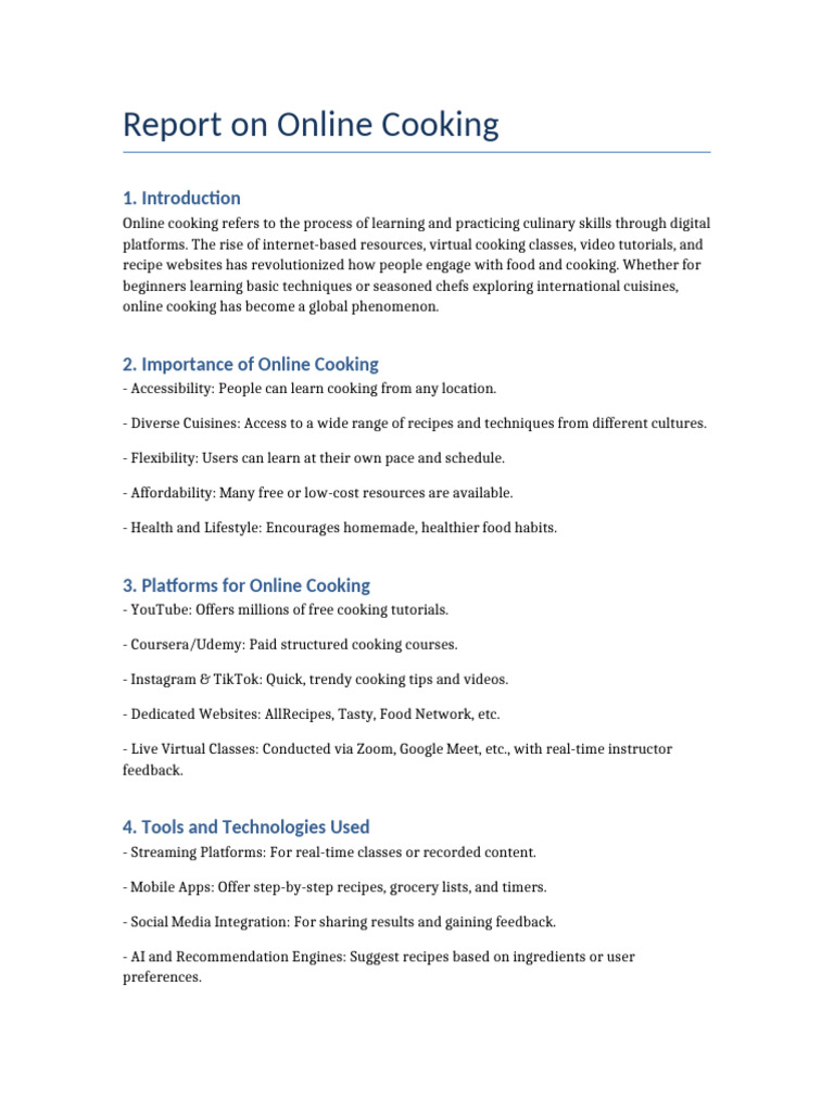 Online_Cooking_Report | PDF | Cooking | Virtual Reality