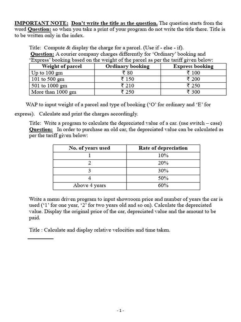Programming Tasks for Parcel Charges & Numbers | PDF | Depreciation ...