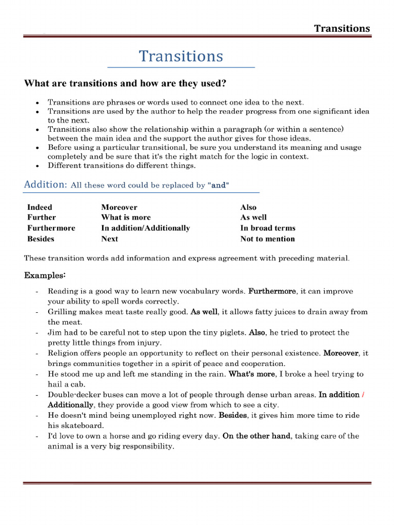 Transition Words | PDF