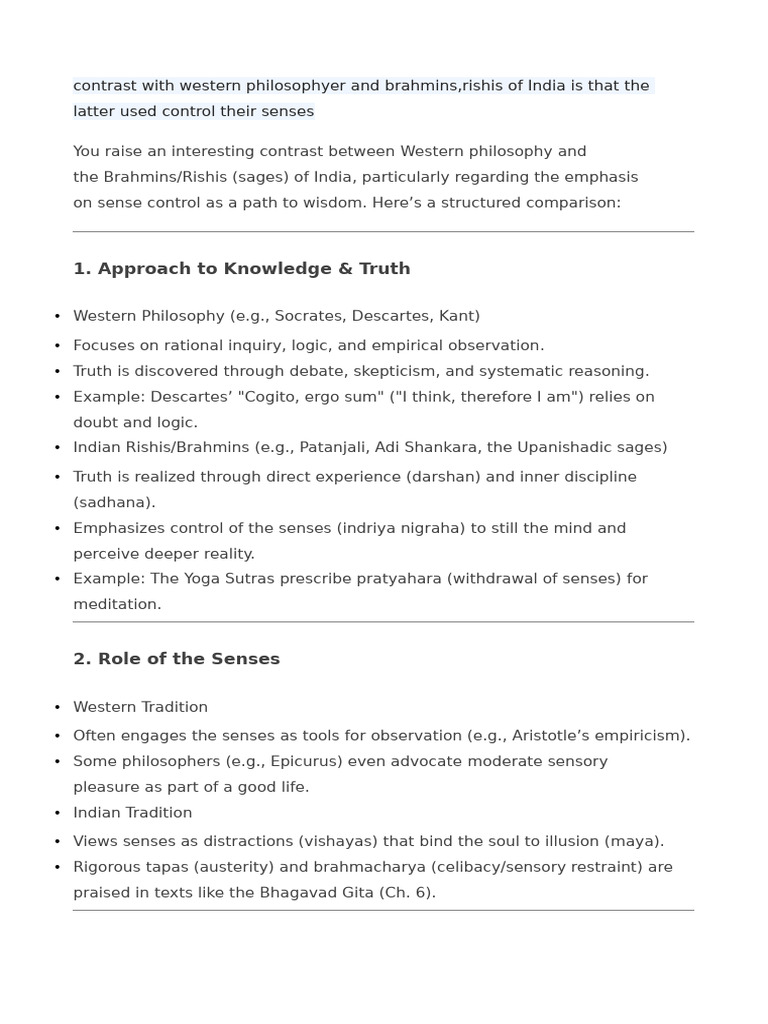 Contrast With Western Philosophyer and Brahmins, Rishis of India Is ...