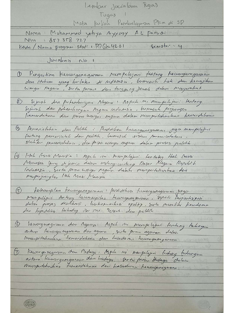 Bagi Tugas TTM 1 Pembelajaran PKN Di SD | PDF