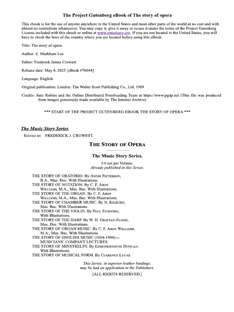 The Project Gutenberg Ebook of The Story of Opera | PDF
