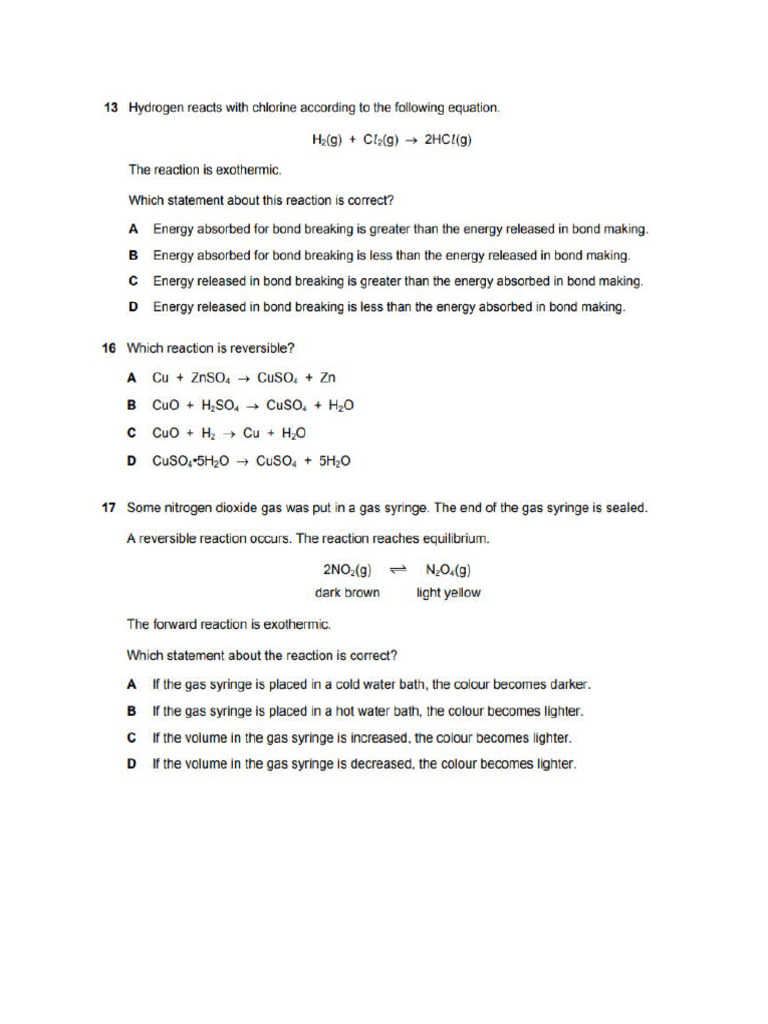 Bond Enthalpy & Reversible Reactions Qs | PDF