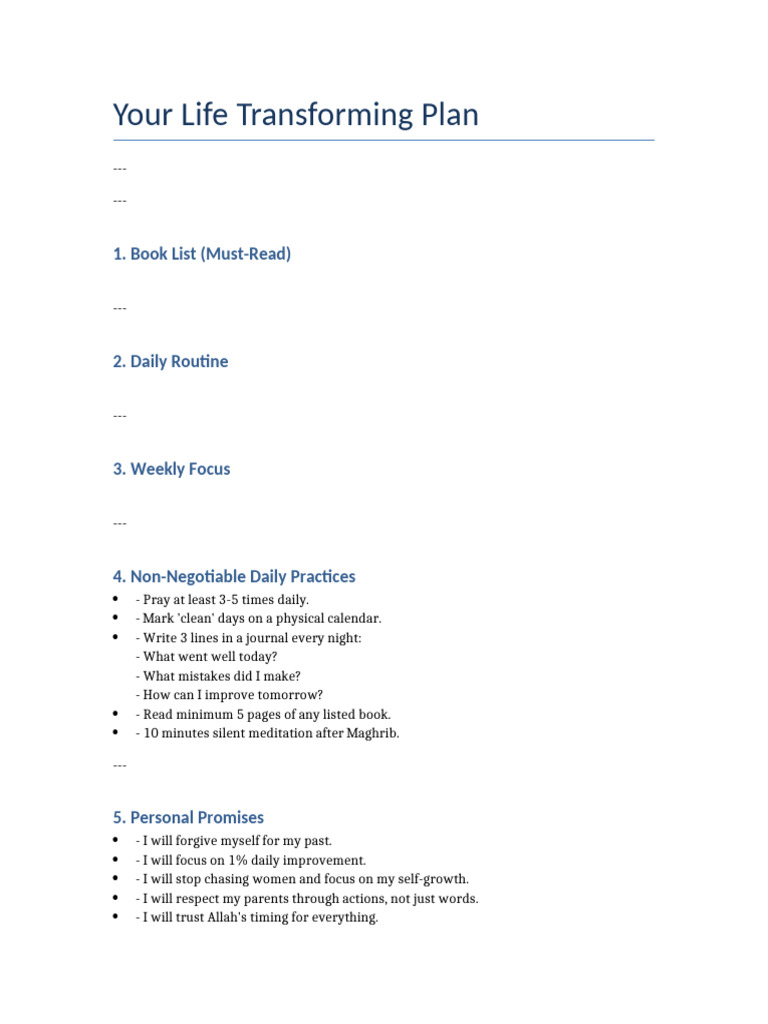 Life Transforming Plan 1 To 7 | PDF