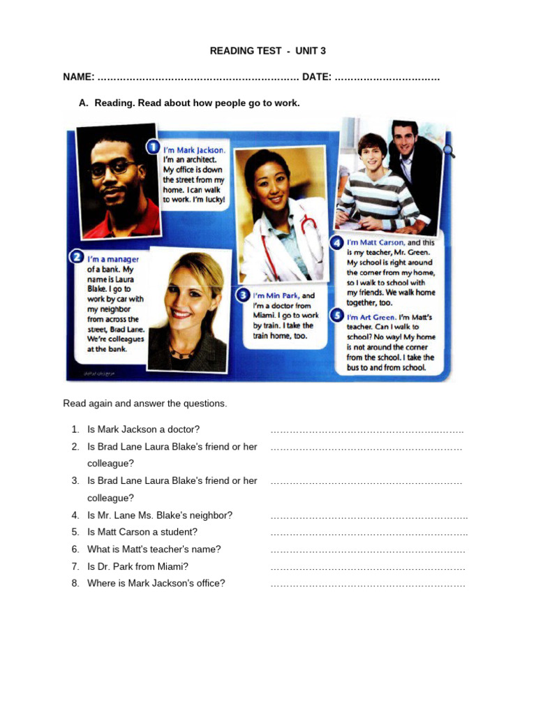 Reading test unit 3 | PDF