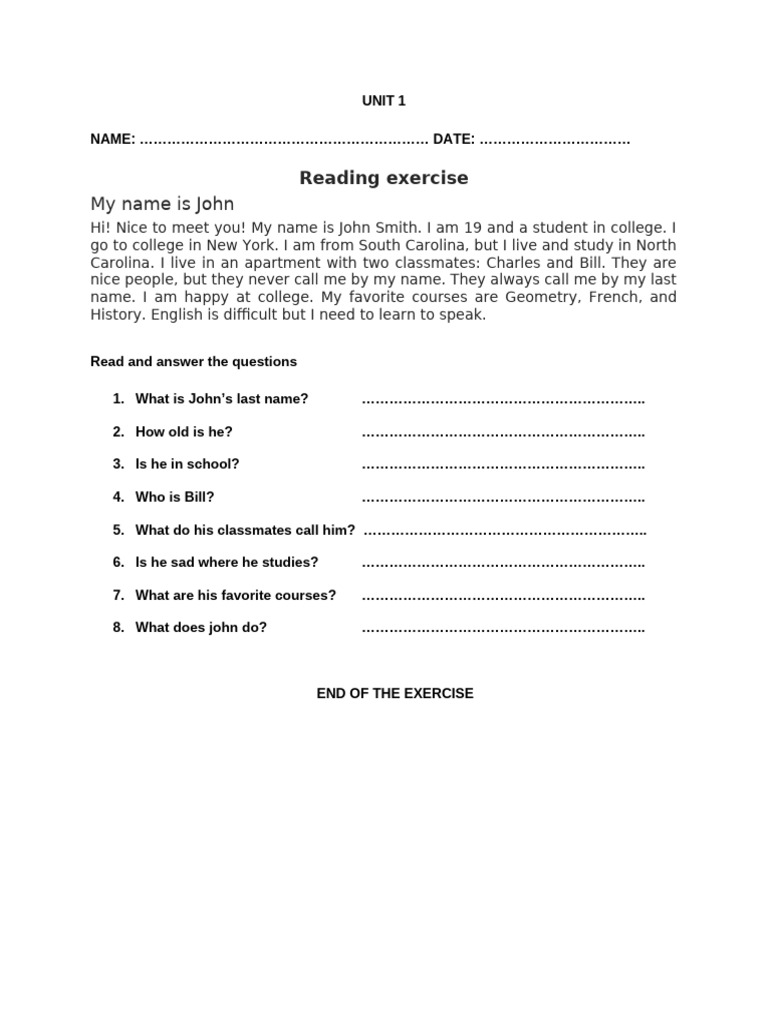 Reading Act. Unit 1 | PDF