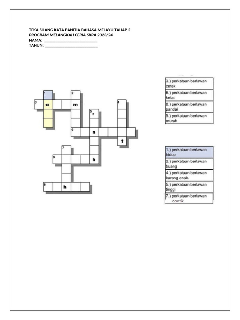 TEKA SILANG KATA PANITIA BAHASA MELAYU TAHAP 2 | PDF