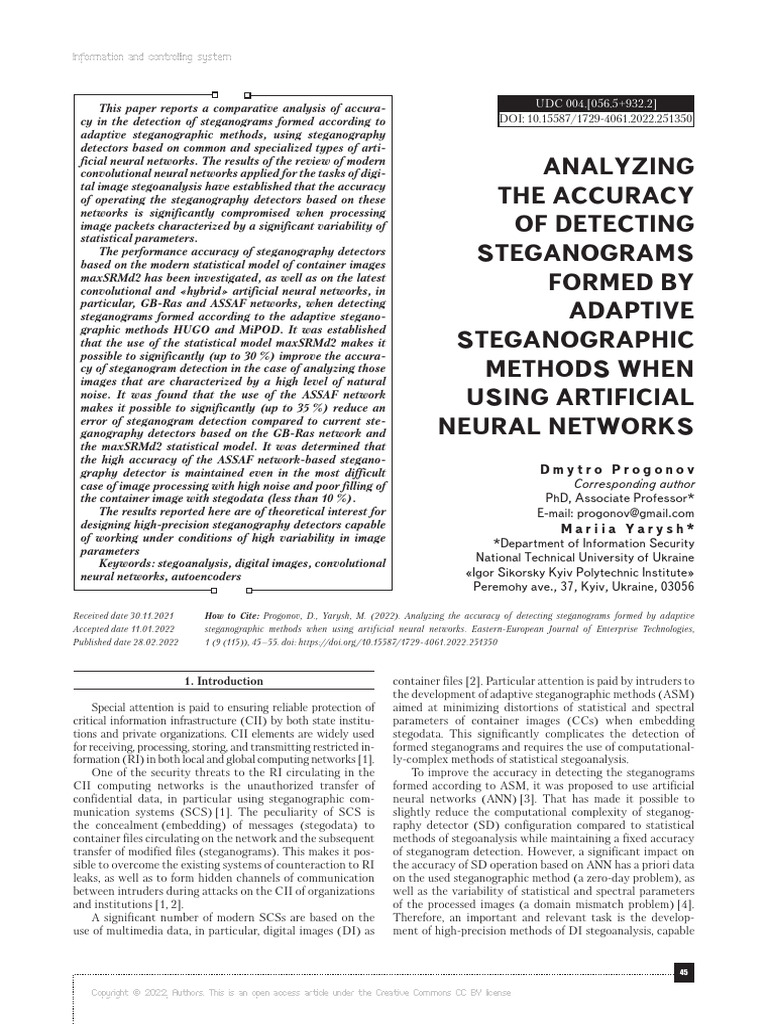 403583 Analyzing the Accuracy of Detecting Steg 4c986b45 | PDF | Standard Deviation | Applied ...