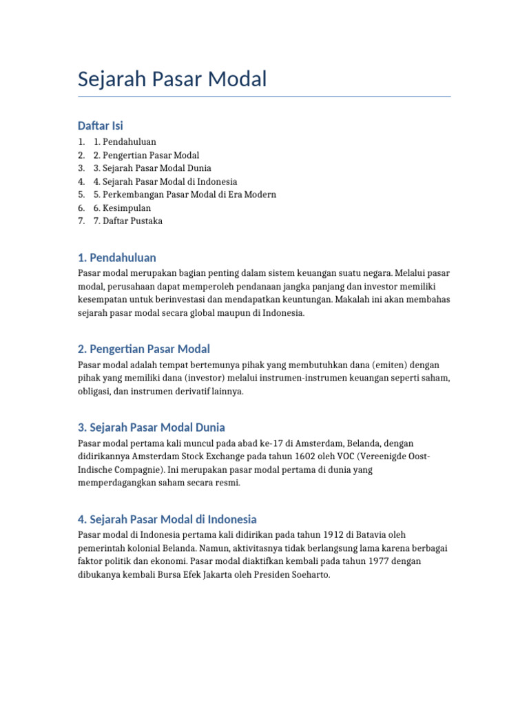Sejarah Pasar Modal | PDF