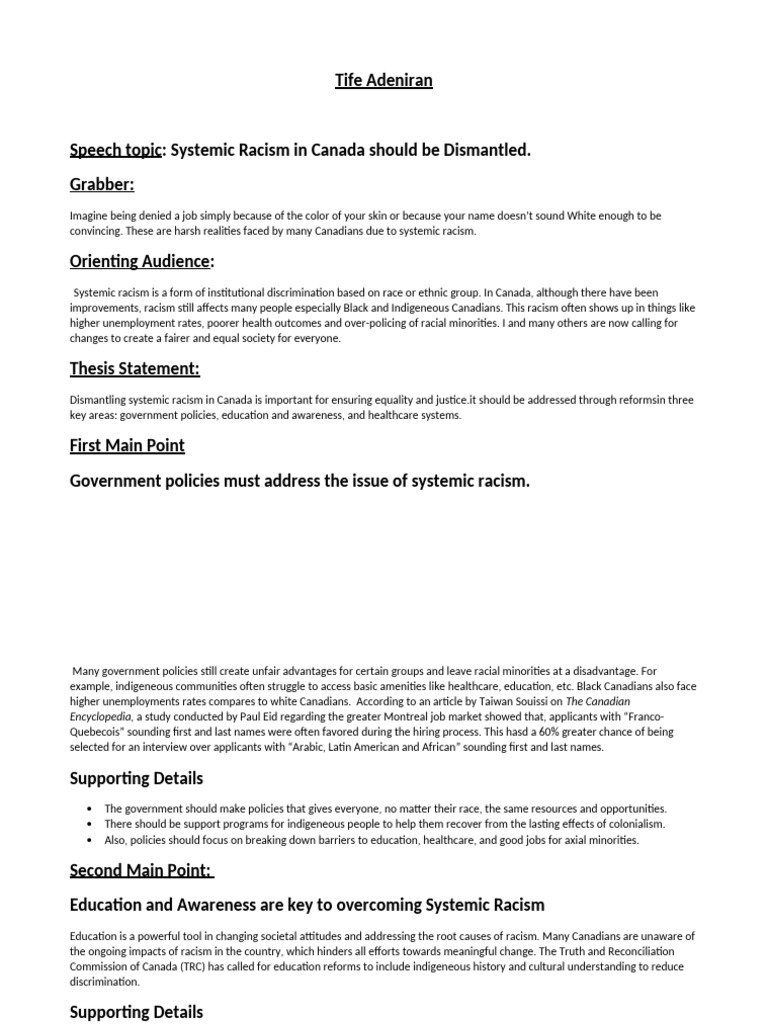 Speaking Notes-Template 2 | PDF | Racism | Discrimination & Race Relations