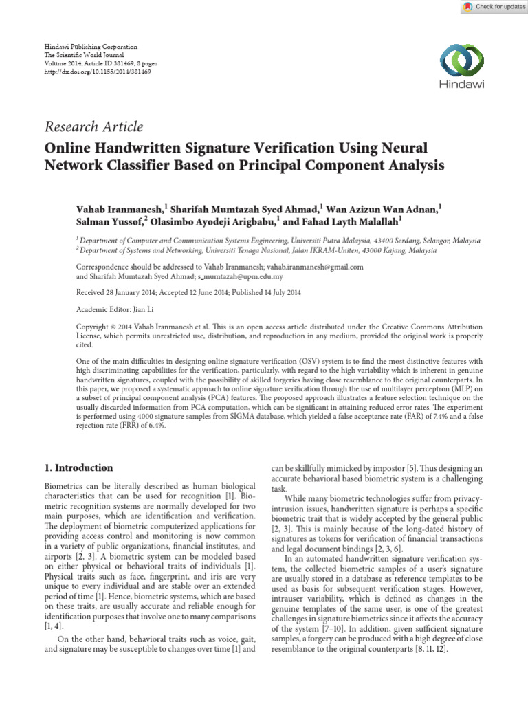 Online Handwritten Signature Verification Using NeuralNetwork Classifier Based On Principal ...