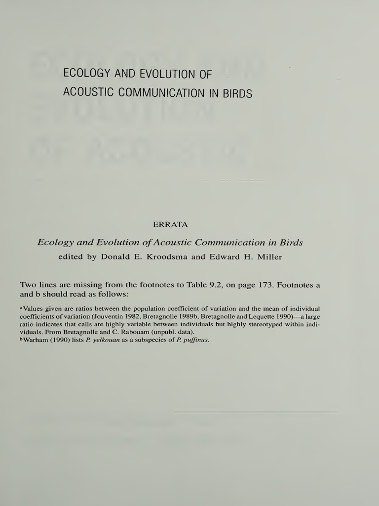 Ecology and Evolution of Acoustic Communication in Birds | PDF ...