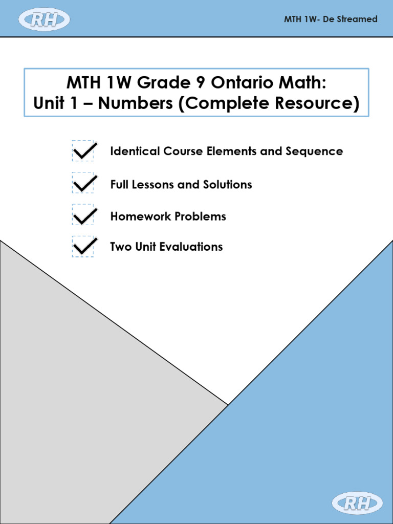MTH 1W Grade 9 Ontario Math: Unit 1 - Numbers (Complete Resource) | PDF ...