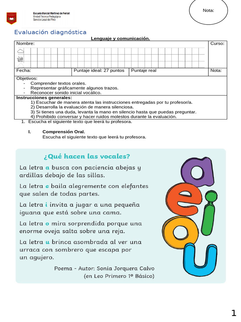 Evaluación Diagnóstica de Lenguaje | PDF
