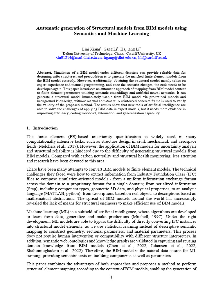 Automatic Generation of Structural Models From Bim Models Using Semantics and Machine Learning ...