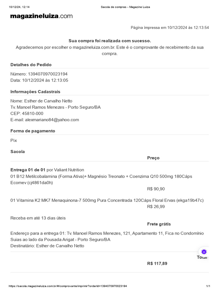 Sacola de Compras - Magazine Luiza | PDF