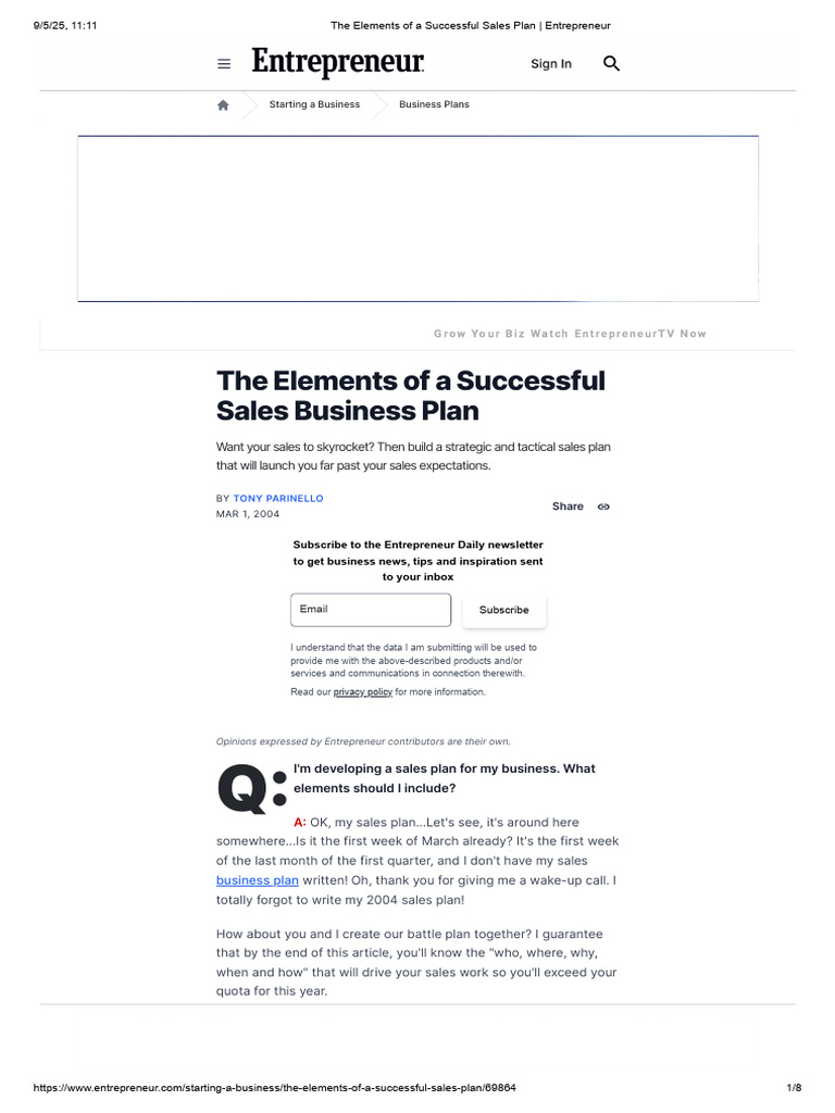 Key Elements of a Sales Plan | PDF | Sales | Business