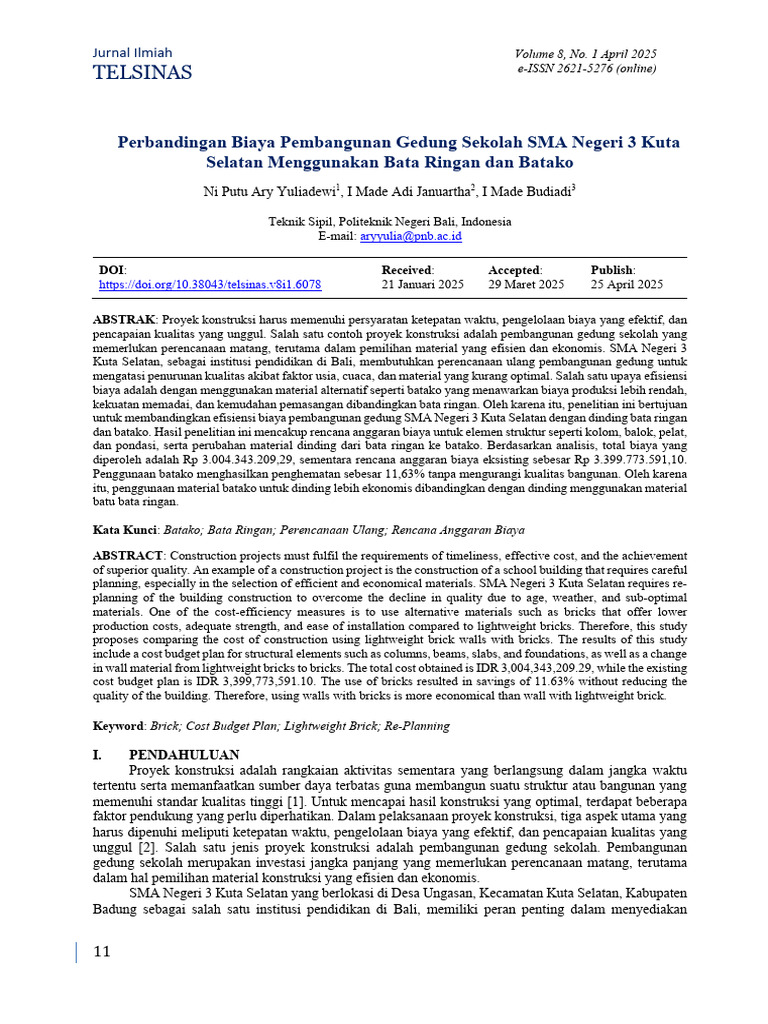 Perbandingan Biaya Pembangunan Gedung Sekolah SMAN | PDF