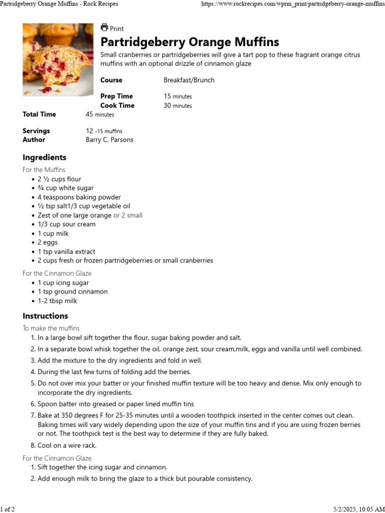 Partridgeberry Orange Muffins - Rock Recipes | PDF | Muffin | Batter ...
