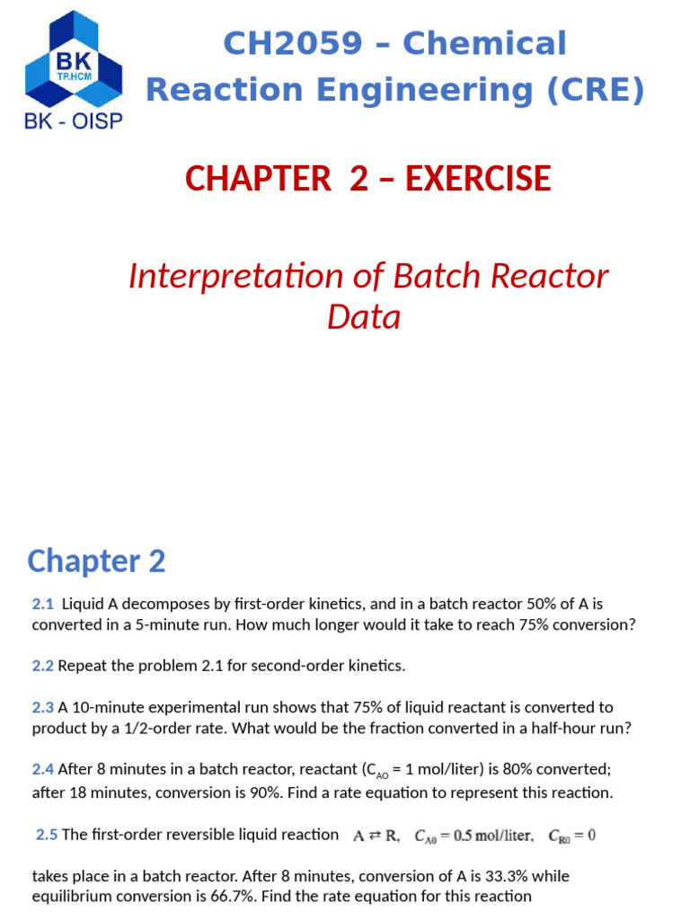 Chapter 2 - Exercise | PDF | Reaction Rate | Chemical Kinetics