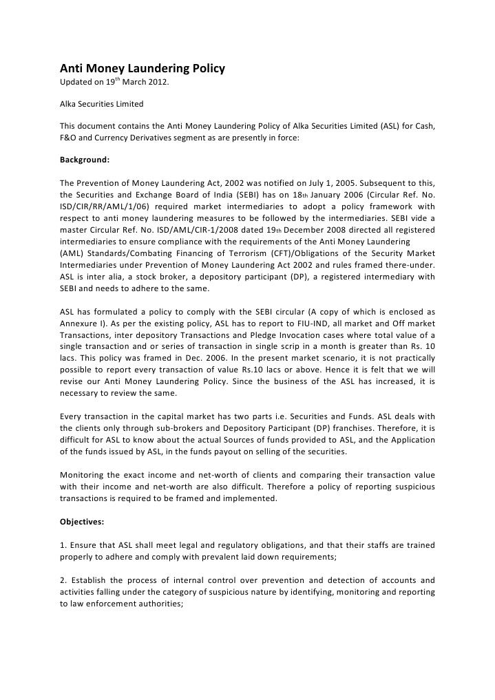 Anti Money Laundering Policy: Background | PDF | Money Laundering ...