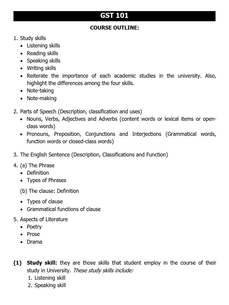 GST 101 (Last Updated On 25 Nov 2021) 2 | PDF | Part Of Speech | Adjective