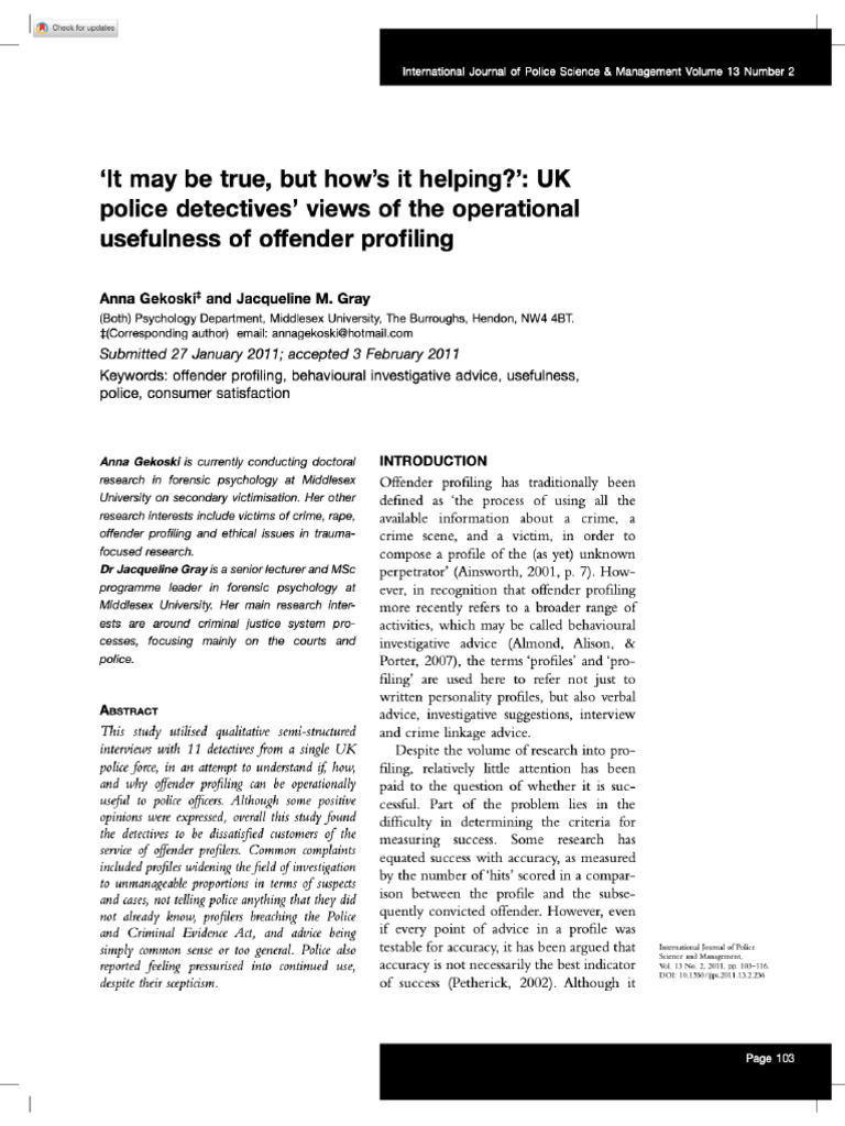 'It May Be True, But How's It Helping?' UK Police Detectives' Views of ...