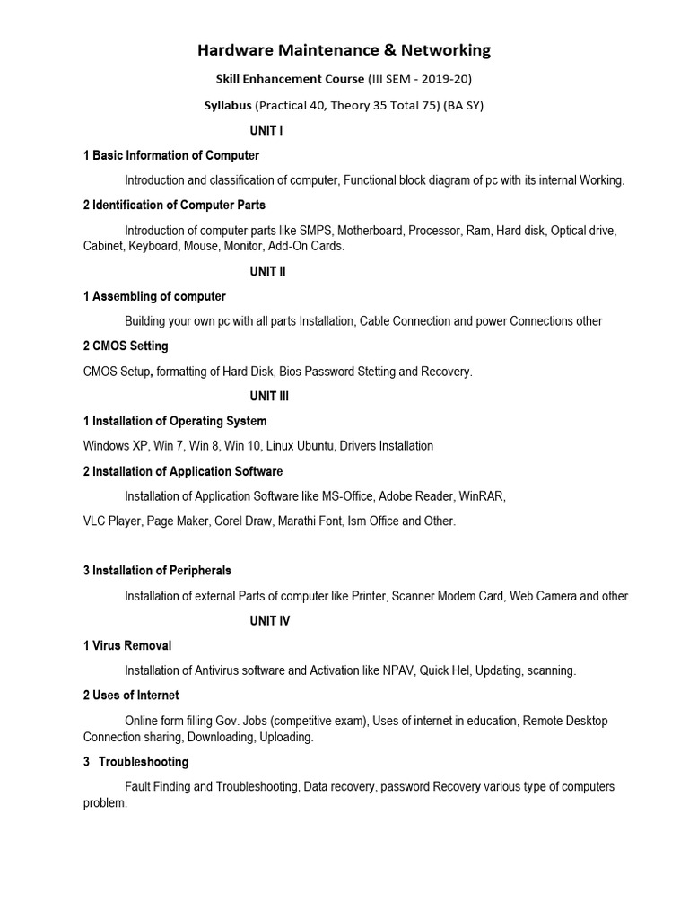 Hardware Maintenance Syllabus III SEM19 | PDF