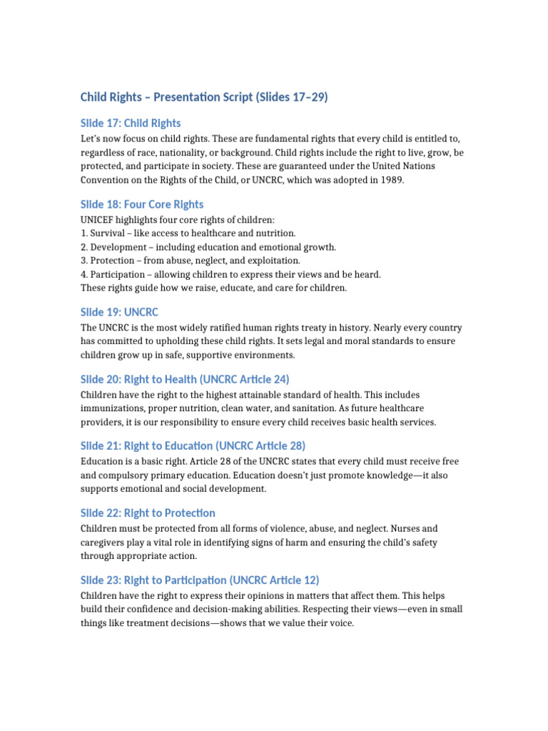 Child Rights Presentation Script | PDF | Convention On The Rights Of ...