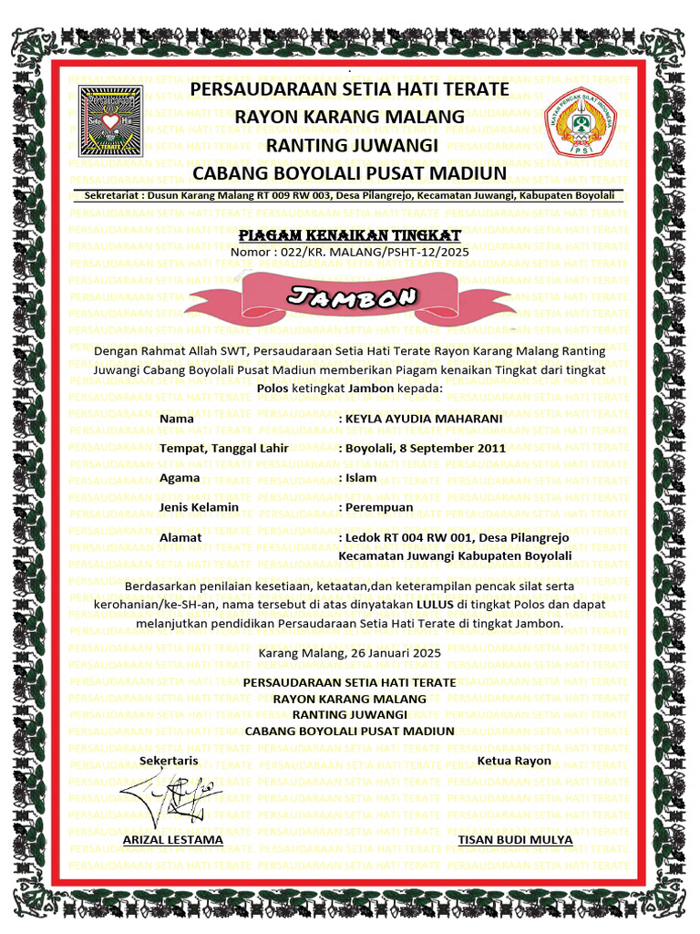 Piagam-Jambon KEYLA | PDF