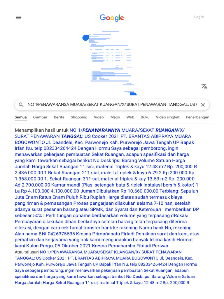 No 1_penawaransa Muara_sekat Kuangan_x_ Surat Penawaran Tanogal | PDF