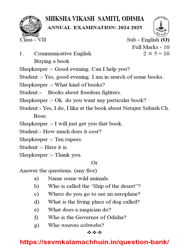 Class VII English Exam Paper 2024-25 | PDF