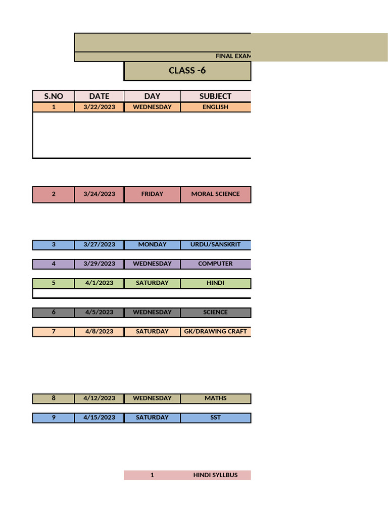Ips Syllubus Class 6 | PDF