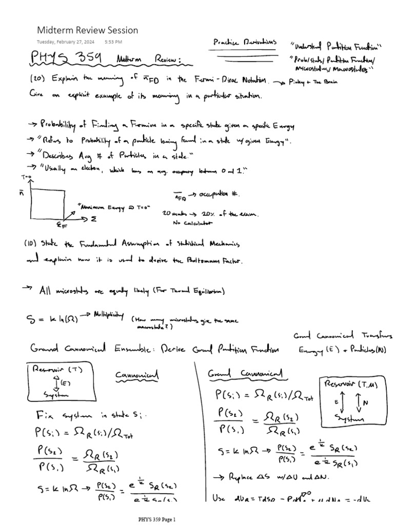 Stat Mech Midterm Review | PDF