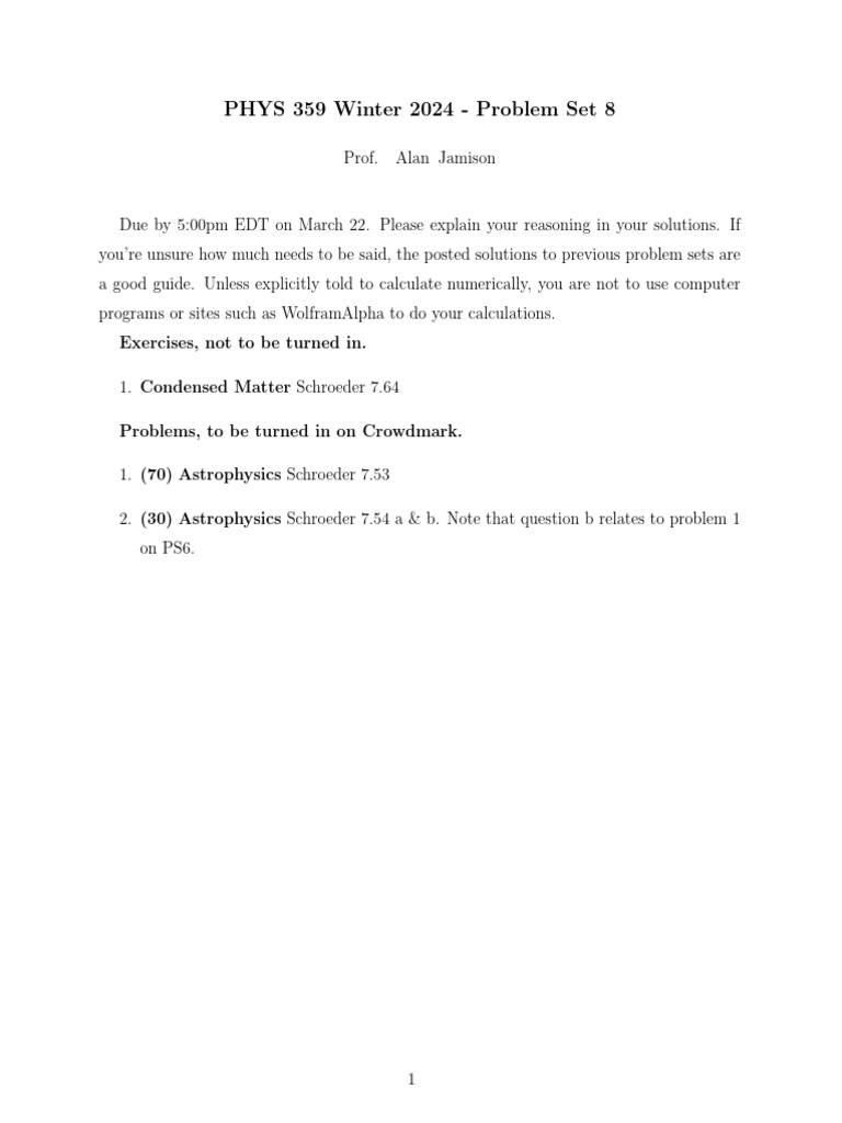 Phys 359 Winter 2024 - Ps8 | PDF