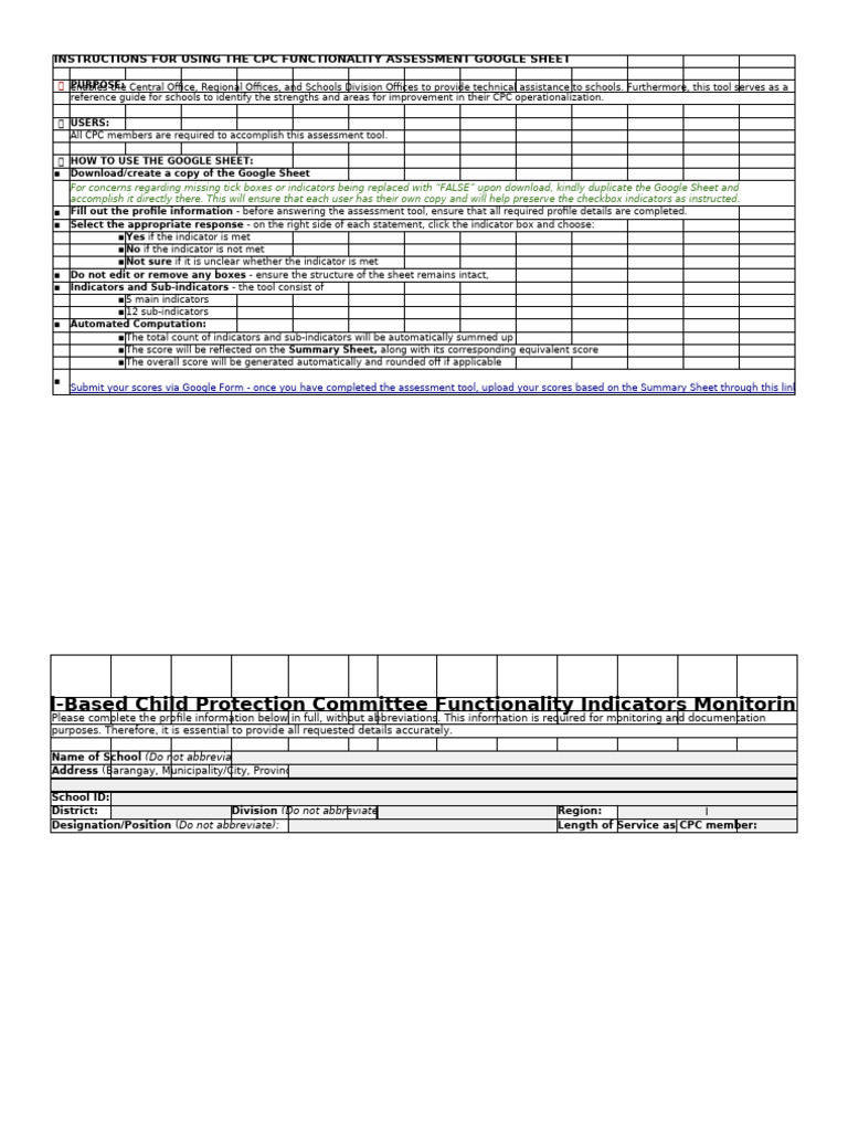 CPC Functionality Assessment Tool Google Sheet 2025 | PDF | Capacity ...
