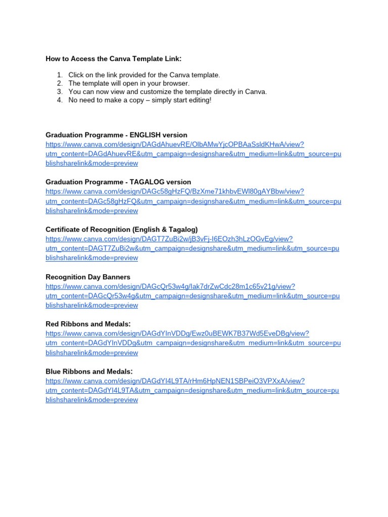 Canva Template Links - Graduation Programme | PDF