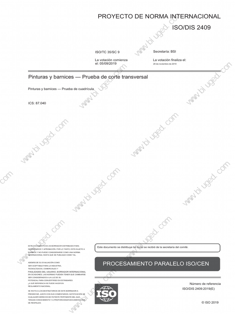 Iso 2409-2019 (Esp) | PDF | Organización internacional para la estandarización | Revestimiento