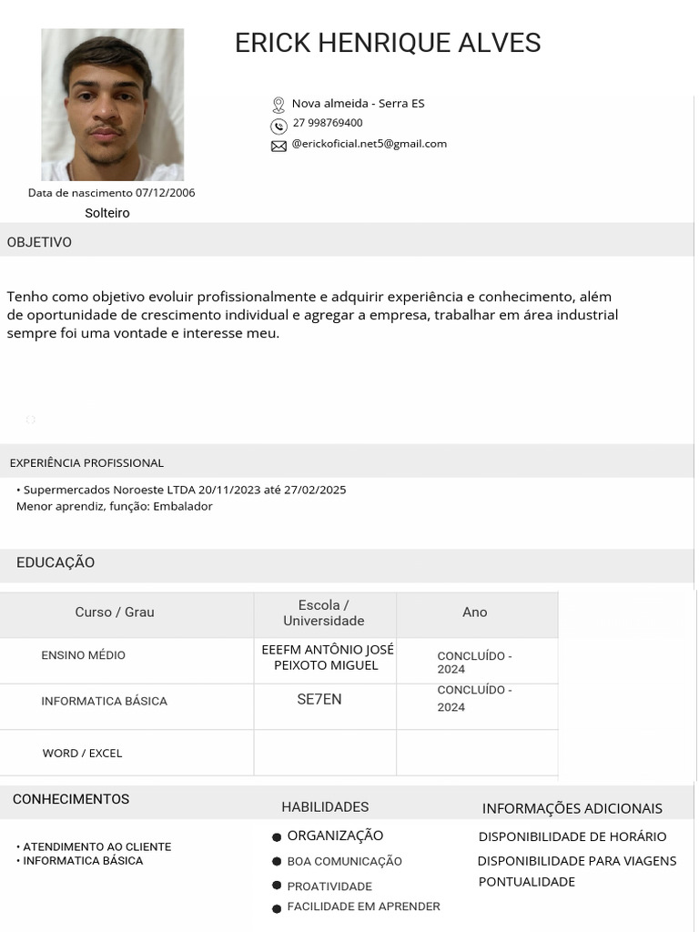 Erick, Currículo PDF | PDF