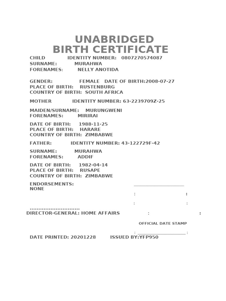 NEW BIRTH CERTIFICATE 2014 UNABRIDGED - Doc THABO T 11 | PDF
