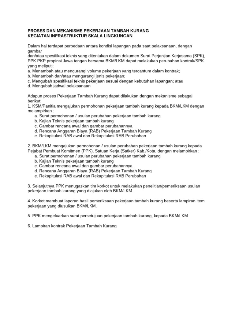 Proses Dan Mekanisme Pekerjaan Tambah Kurang BKM | PDF