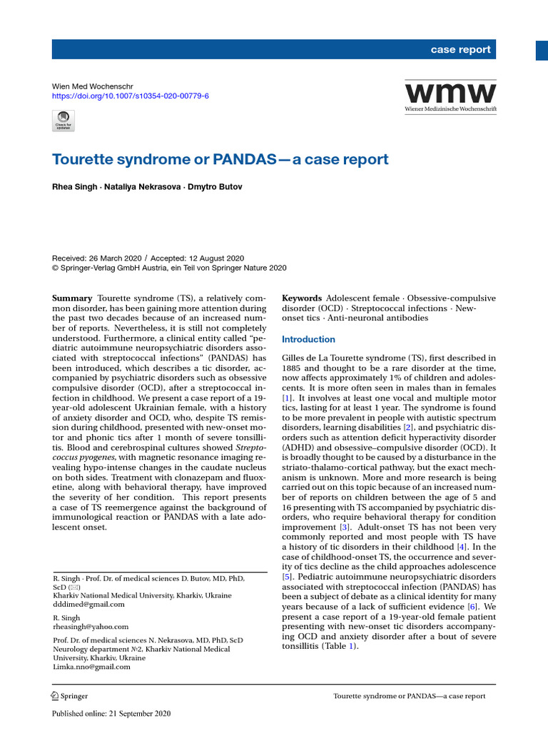 Tourette Syndrome or PANDAS-a Case Report | PDF | Obsessive–Compulsive ...