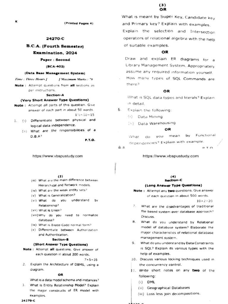 Bca 4 Sem Data Base Management System 24270 C 2024 | PDF