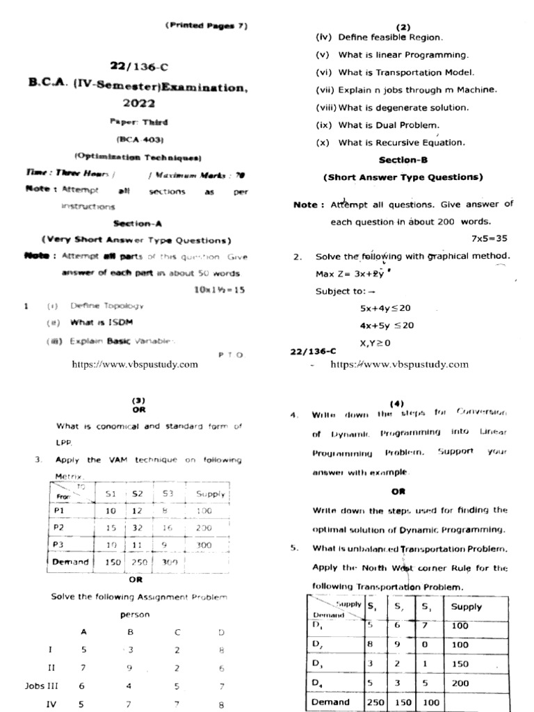 Bca 4 Sem Optimization Techniques 22 136 C 2022 | PDF