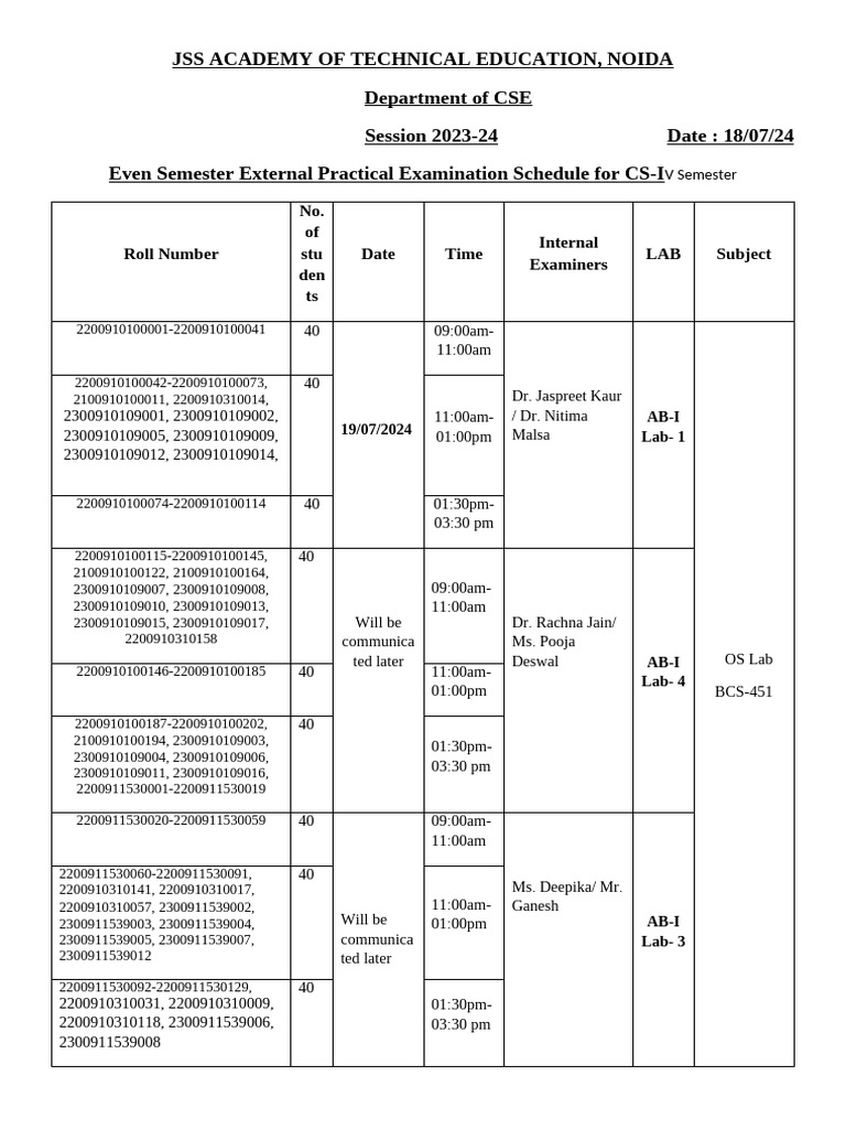 2nd Yr External Practical Schedule | PDF