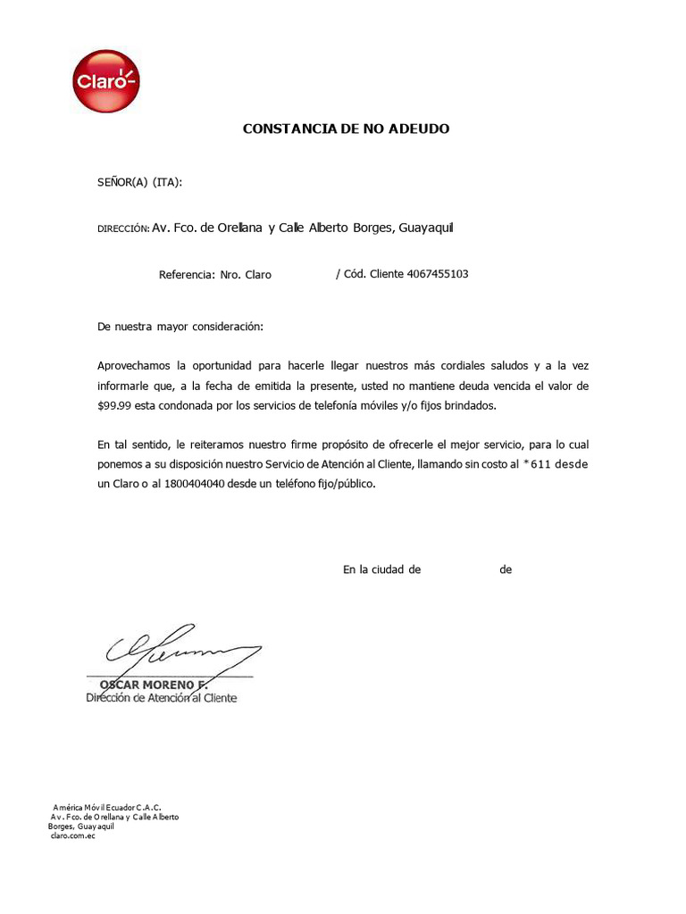 Certificado de No Adeudar MENA OSCAR ESTUARDO | PDF